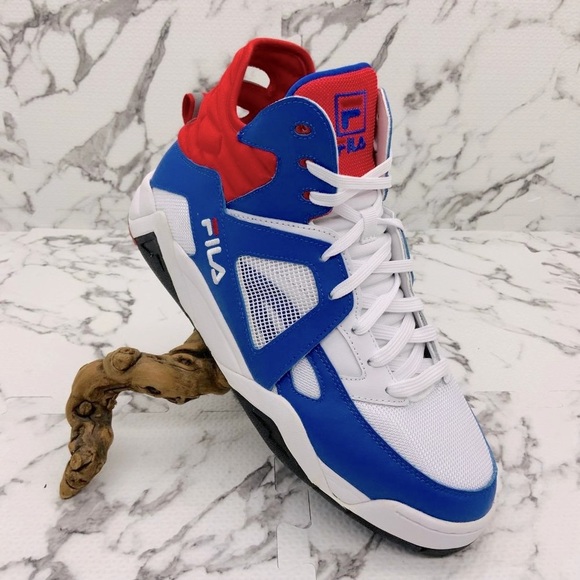 Fila | Shoes | Mens Fila White Blue Red Cage Mid Sneakers | Poshmark